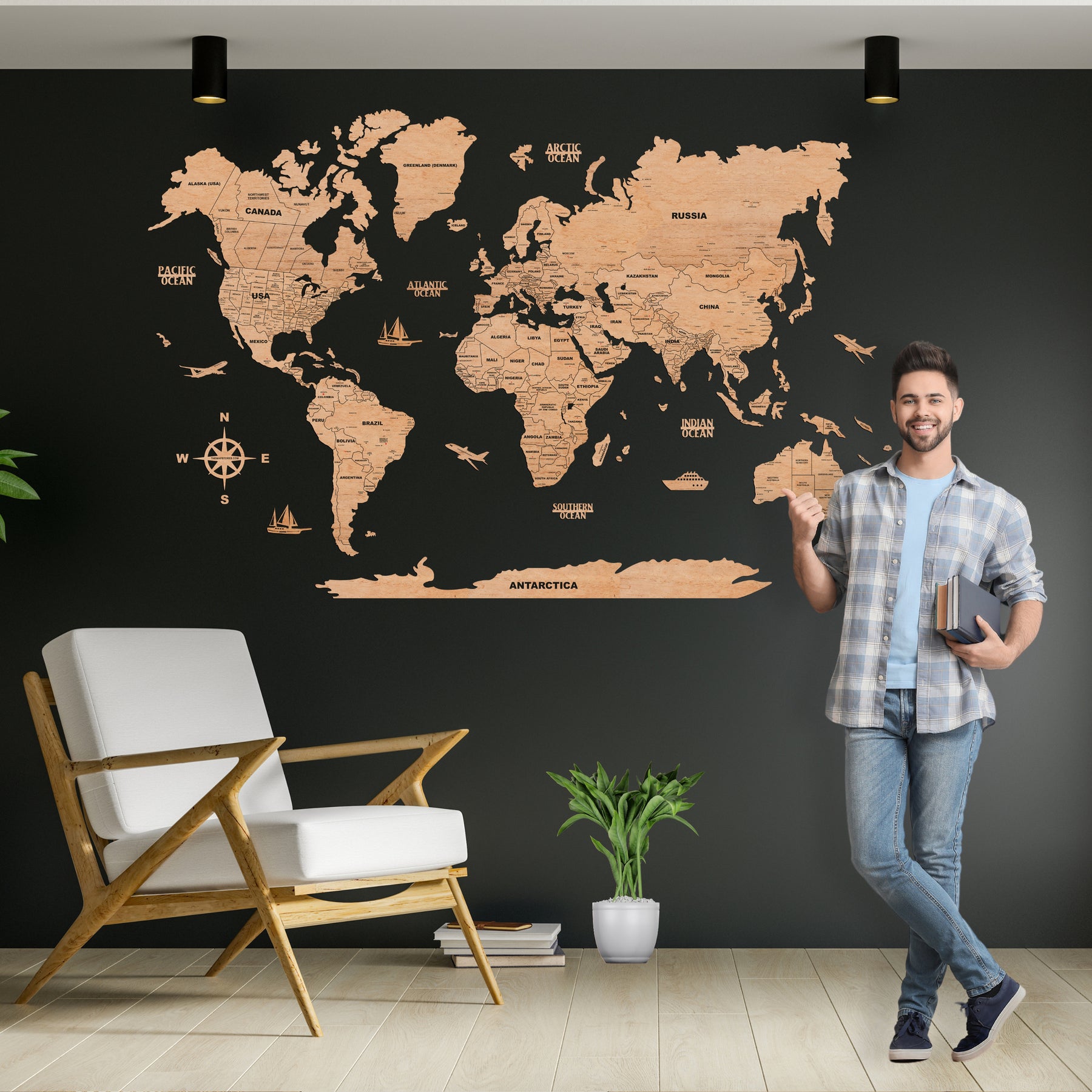 2D Maple Wooden World Map For Wall – SUREKH DECOR