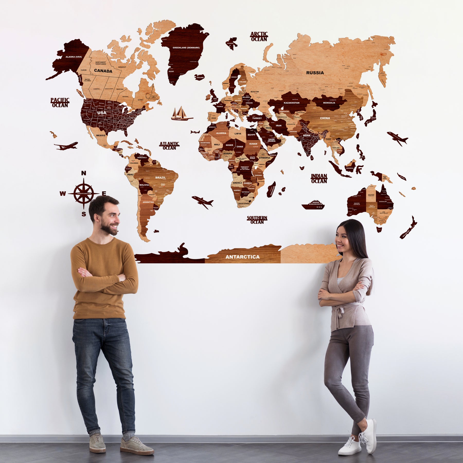 3D Wooden Texture World Map For Wall – SUREKH DECOR