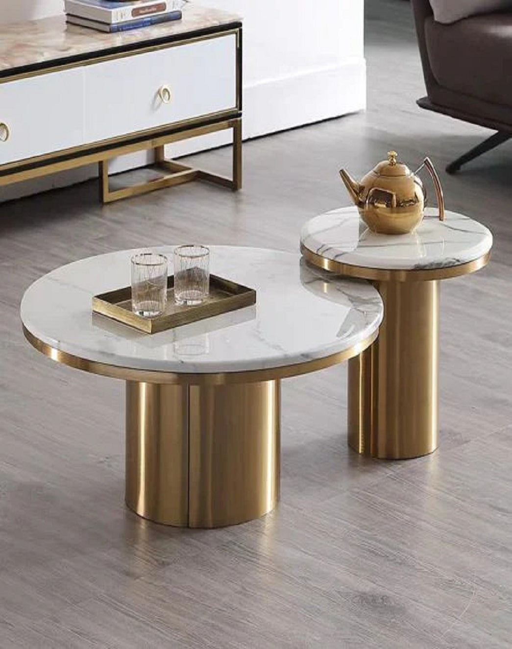 CLASSIC GOLDEN FINISH CENTER TABLES COMBO – SUREKH DECOR